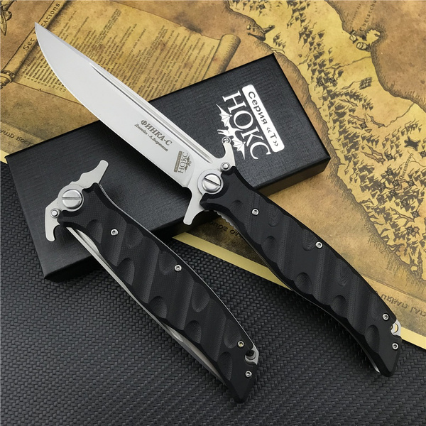 NEWEST RUSSIA HOCK Finka S Knox Tactical Folding Knife D2 Blade Black ...