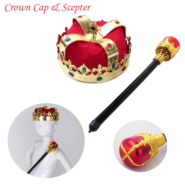 Royal Red Blue Imperial Mens and Womens King Crown Cap and Scepter ...