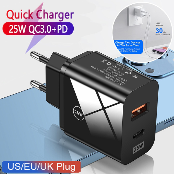 2-Port Fast Quick Charger QC 3.0 and PD 25W USB C Wall Charger Adapter ...