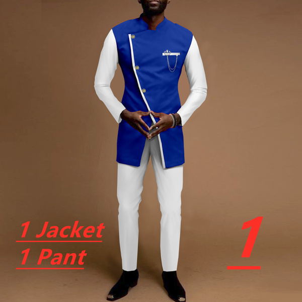 African Suit for Men Dashiki Full Sleeve Jacket with Chains and Ankara ...