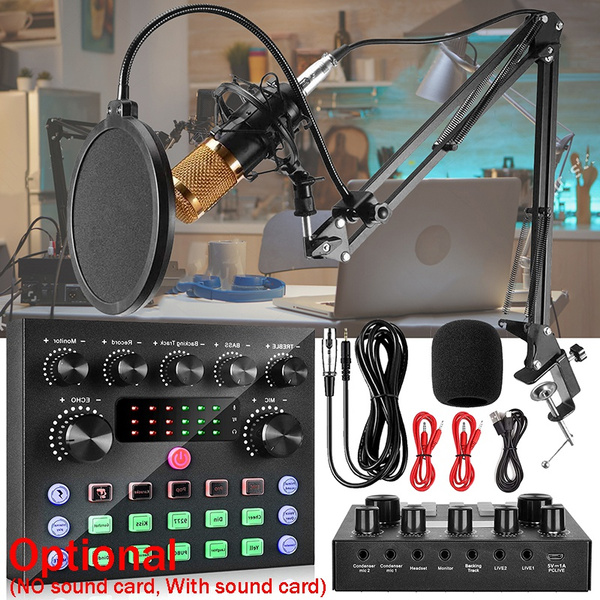 Professional Studio Condenser Microphone with Optional Live Sound Card ...