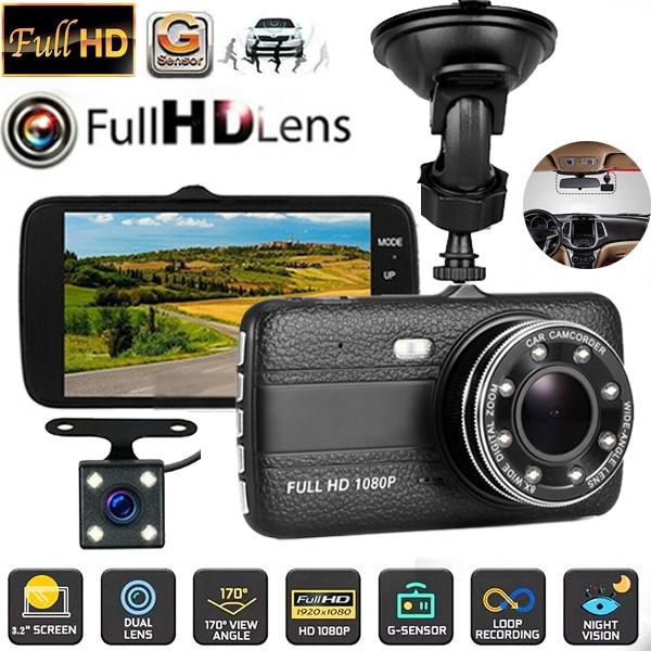 4 Inch HD Car DVR Dual Lens Dash Cam Front and Rear Camera Video ...