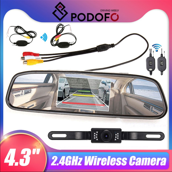 Podofo Backup Camera Kit 4.3 Inch Car LCD Monitor Mirror With Wireless ...
