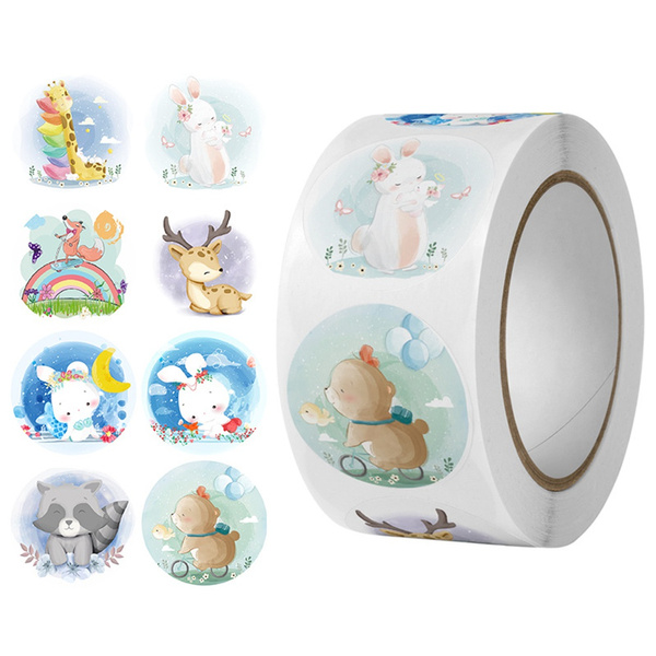 100pcs New Round Cartoon Toys Animal stickers for kids Teacher Reward ...