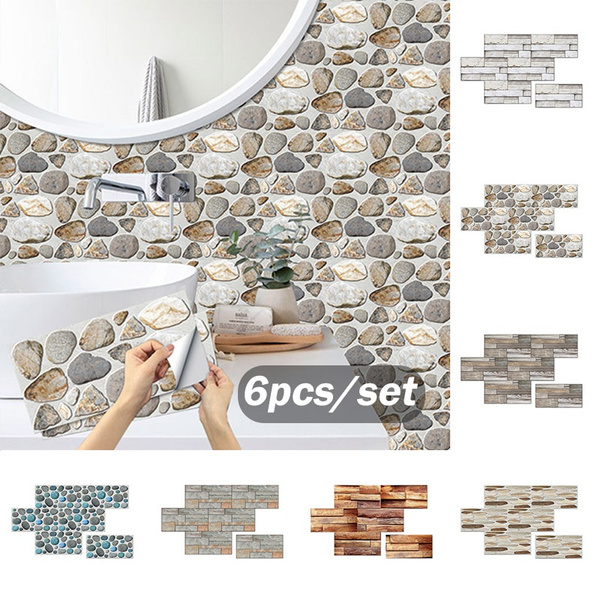 6pcs/set Cobblestone Pattern Frosted Brick Self Adhesive Wall Tile ...