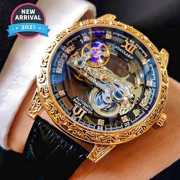 AOKULASIC Men's Fashion Casual Carved Hollow Tourbillon Men's Watches ...