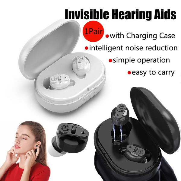 1 Pair Fashion Rechargeable mini Hearing Amplifier with Charging Case ...