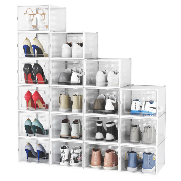 Yescom 18 Pack High Heel Shoe Storage Box Stackable Container Foldable ...