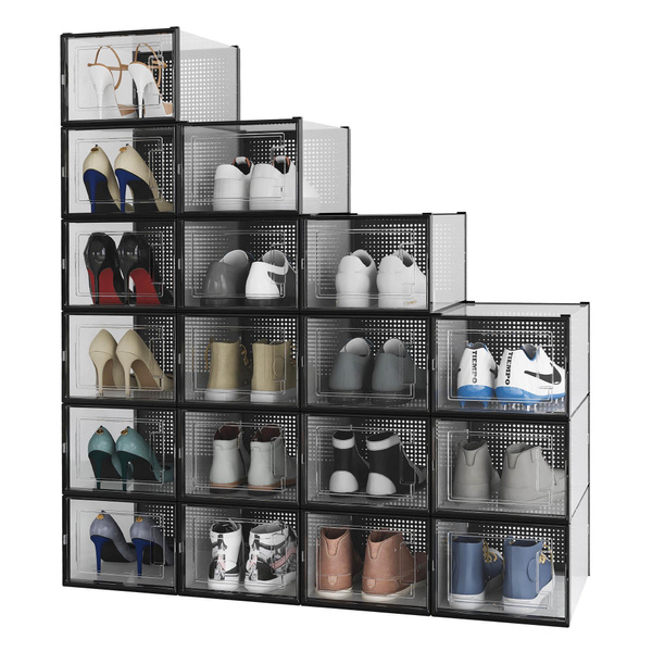 Yescom 18 Pack High Heel Shoe Storage Box Stackable Container Foldable ...