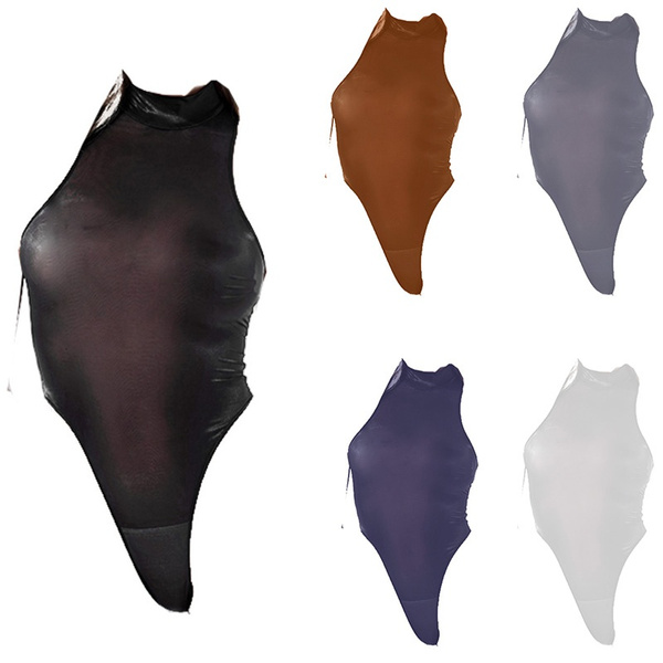 Women One Piece Mesh Swimsuit High Neck Sleeveless Micro Monokini ...