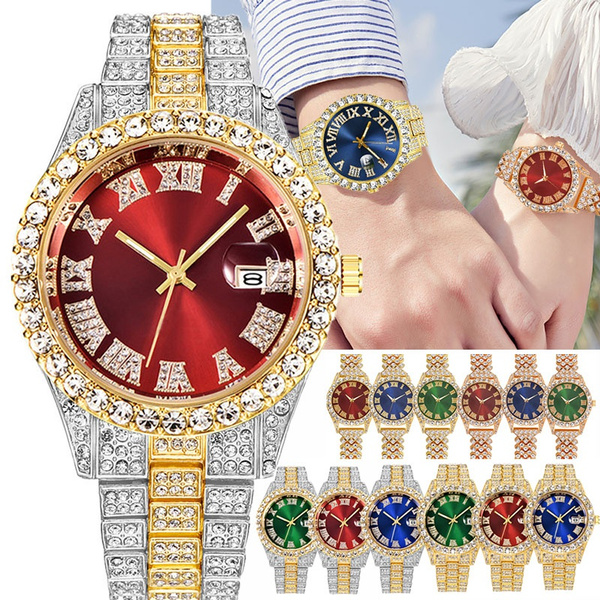 New Men Women's Fashion Quartz Watch Hip Hop Luxury 18 K Gold Watches ...