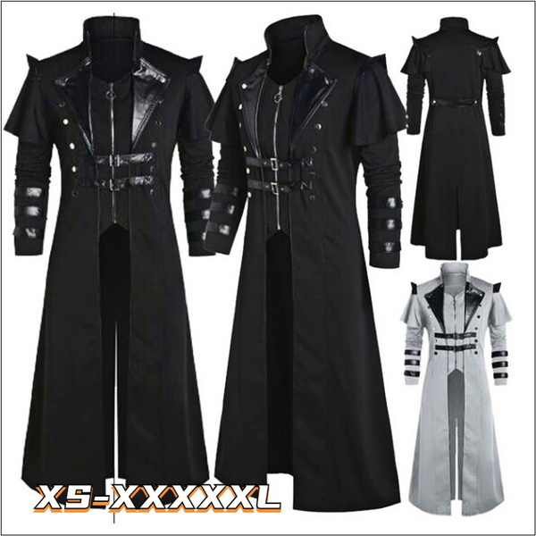 Vintage Men's Gothic Steampunk Long Jacket Trench Coat Retro Medieval ...