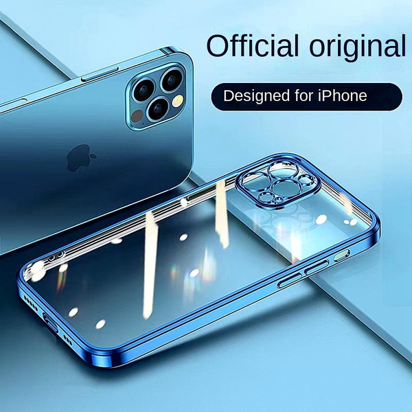 2022 Transparent Back Cover Luxury Plating Square Silicone Transparent ...