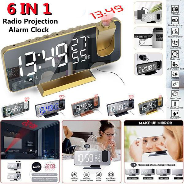 NEW 6 in1 Radio Projection Alarm Clock Radio USB Charging 7.5 Inch ...
