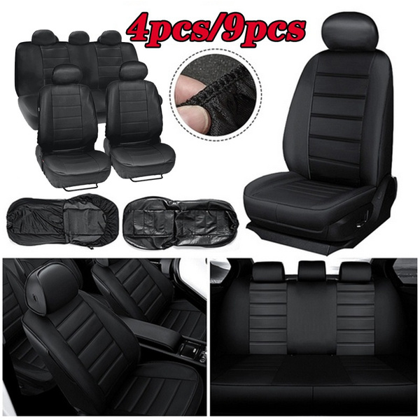 9 4pcs Pu Leather Universal Car Seat Covers Front Rear Head Rests Full