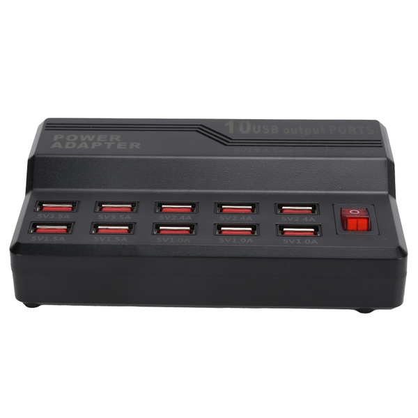 USB Smart Charger 10-Ports 12A Fast Charging Station Power Hub Strip ...