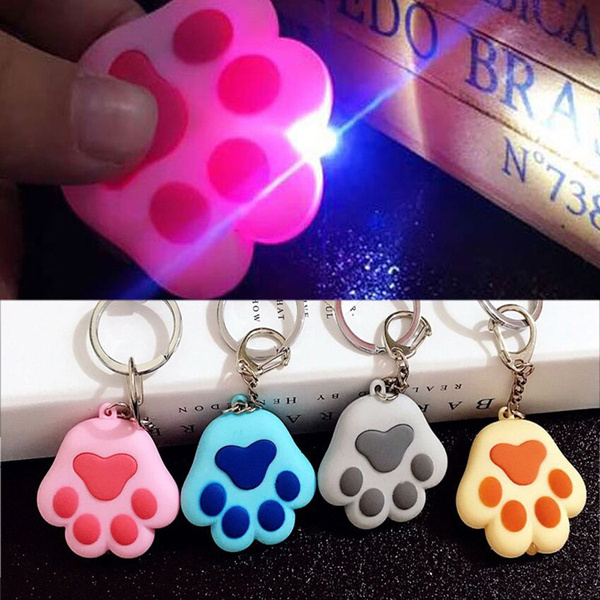 1PCS Cartoon Cute Keychain Cat Paw Key Chain Sound Light LED Flashlight ...