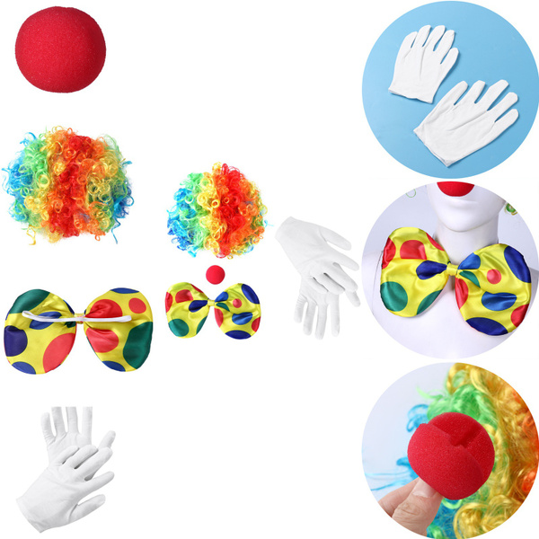Clown Costume Clown Wig Red Sponge Nose Bow Tie and White Gloves Clown ...