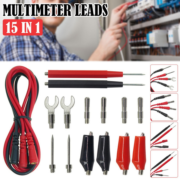 15Pcs Multi-Meter Test Leads Kit with Replaceable Alligator Clips ...