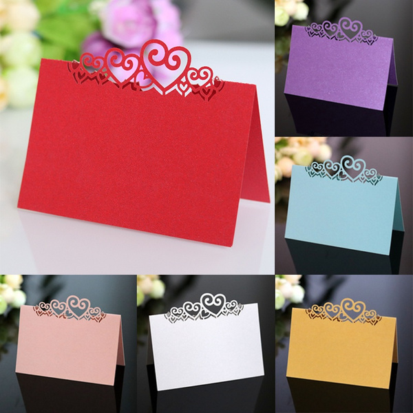 50 Pcs/pack Wedding Hollowed Out Table Cards Heart-shaped Name Place ...