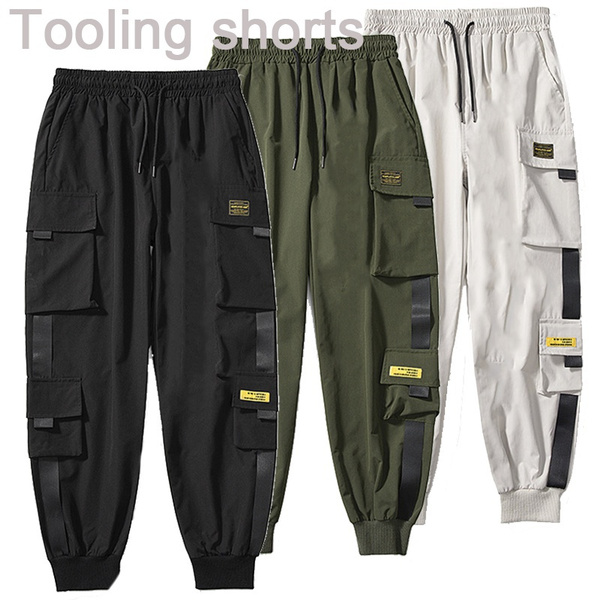 New Hip Hop Joggers Cargo Pants Men Harem Pants Multi-Pocket Ribbons ...