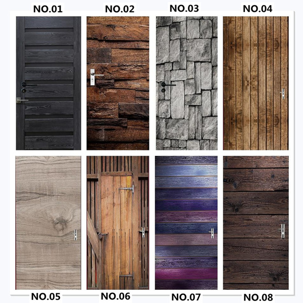 Retro Wooden Door Stickers PVC Waterproof Wallpaper For Doors Living ...