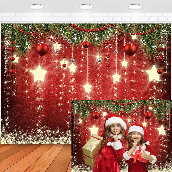 Red Christmas Backdrop Cloth Sparkling Stars Christmas Backdrops ...