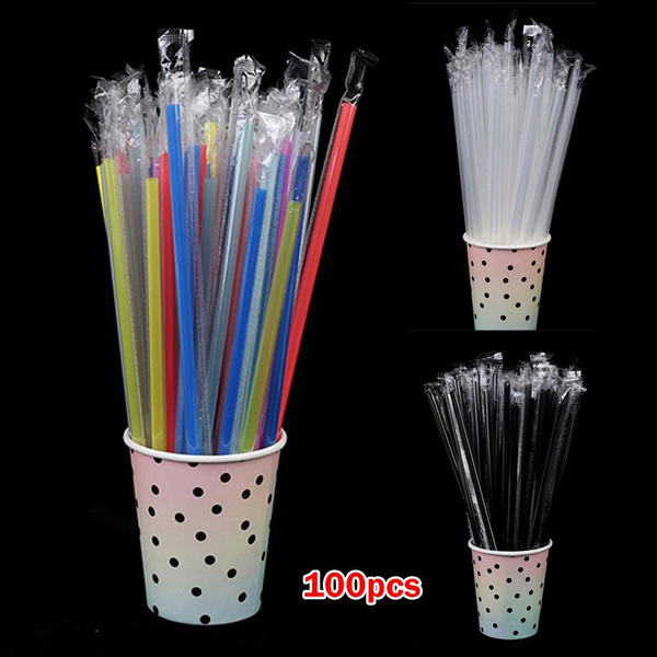 100Pcs Clear Individually Wrapped Drink Pp Straws Party Supplies ...