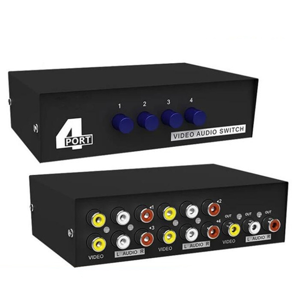 4 Way AV Signal Composite RCA AV Swithcer Splitter Audio Video Selector ...