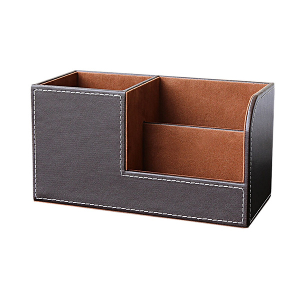 Home Desk Organizer Storage Box PU Leather Container remote control ...