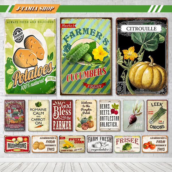 Retro Farm Fresh Vegetables Potato Cucumber Signs Metal Tin Signs ...