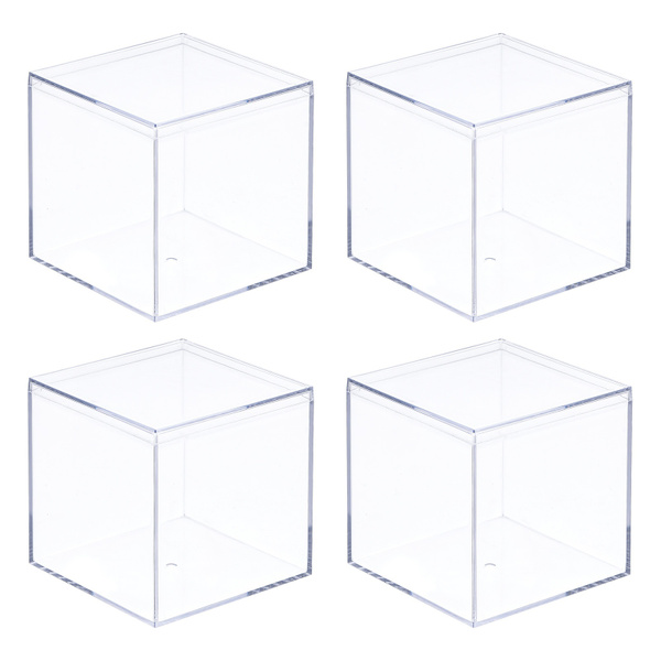 Clear Acrylic Plastic Storage Box Square Cube Display Case with Lid, 8 ...