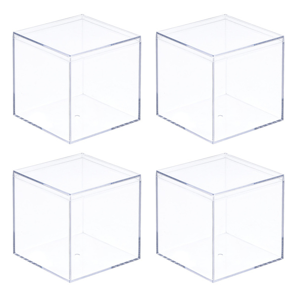 Clear Acrylic Plastic Storage Box Square Cube Display Case with Lid, 5 ...