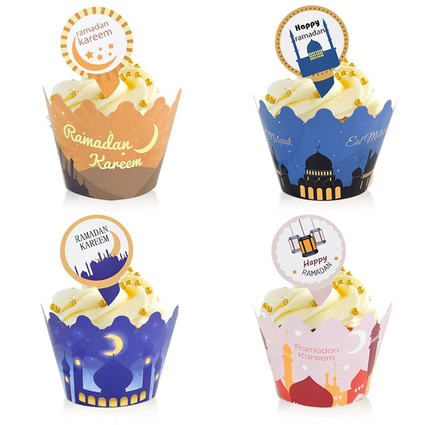 24pcs Eid Ramadan Kareem Cupcake Wrapper Cake Topper Eid Al-fitr ...