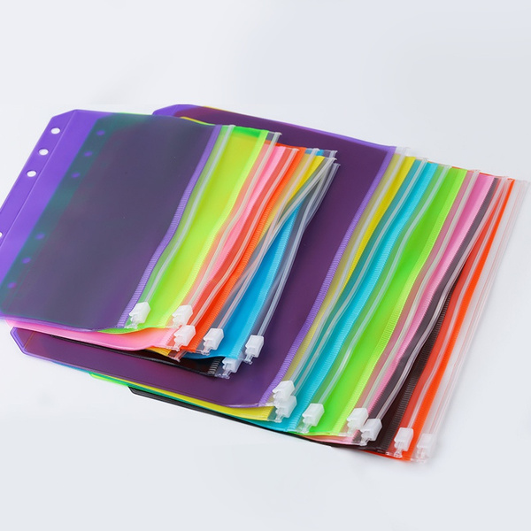 A5/A6 Binder Pockets PVC Binder Loose Leaf Bag Colorful Zipper Folders ...