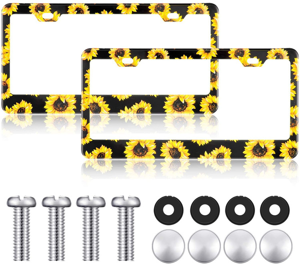 2 Pieces Sunflower Aluminum Metal License Plate Cover Sunflower License ...