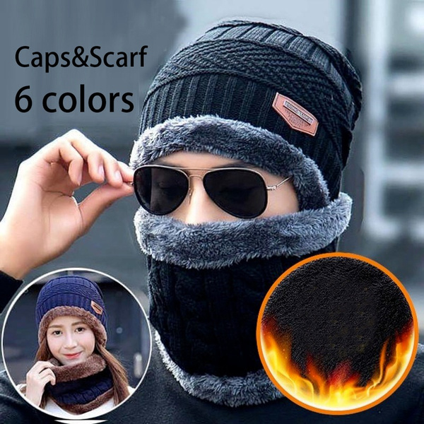 6 Colors Windproof Caps&Scarf Winter Men and Women Knit Hat Wool Cap ...