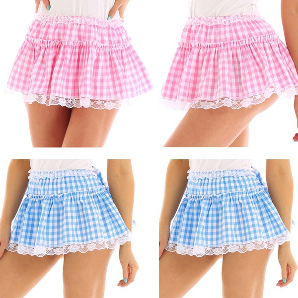 Unisex Adult Fancy Dress Lace Hem Plaid Pleated Short Skirt | Wish