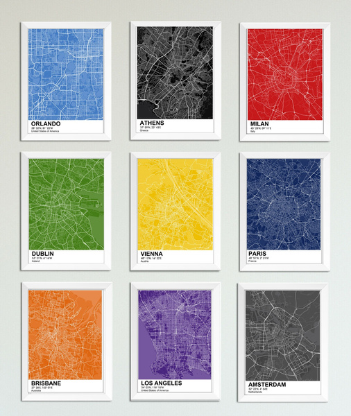 100 Panels 9 Avaliable Colors A3 Size City Maps Wall Posters Modern ...
