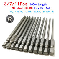 Torx Bit Set S2 Steel 58HRC 3/7/11PCS 1/4 Inch 100mm Length Hex Shank ...