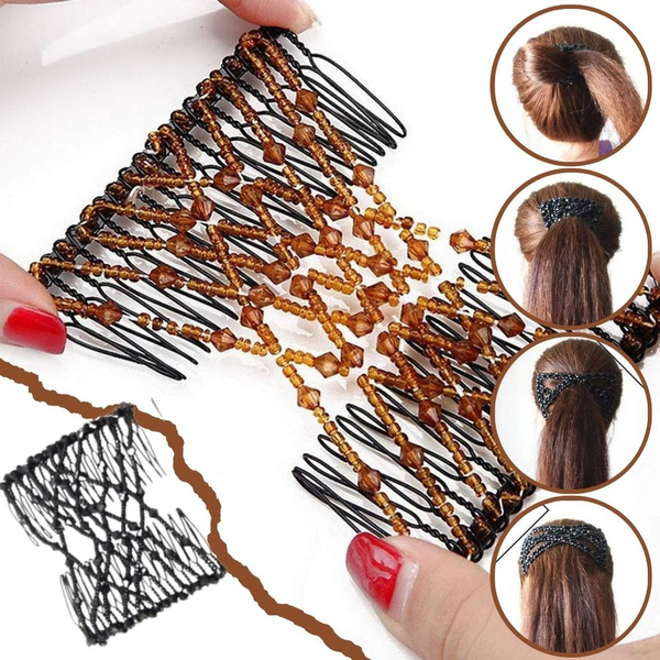 Stretchy Hair Combs, Thick Vintage Elastic String Design with Beads ...