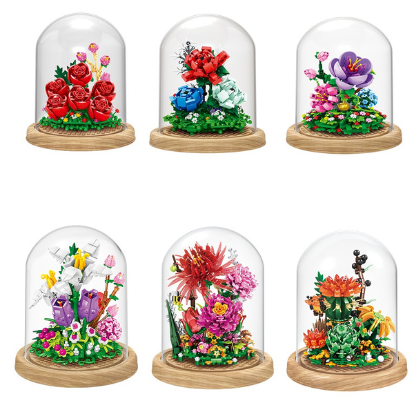 Eternal Rose Violet Lily Cactus Flowers with Dust Cover Building Blocks ...