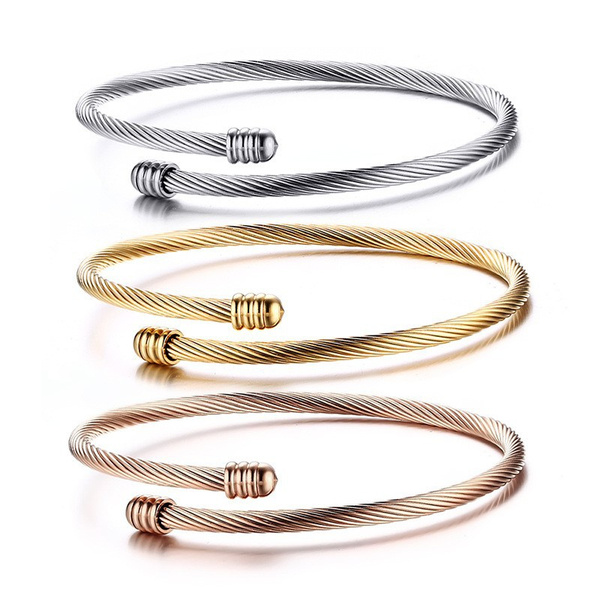 3pcs/ Set Stainless Steel Triple 3 Stackable Cable Wire Twisted Cuff ...