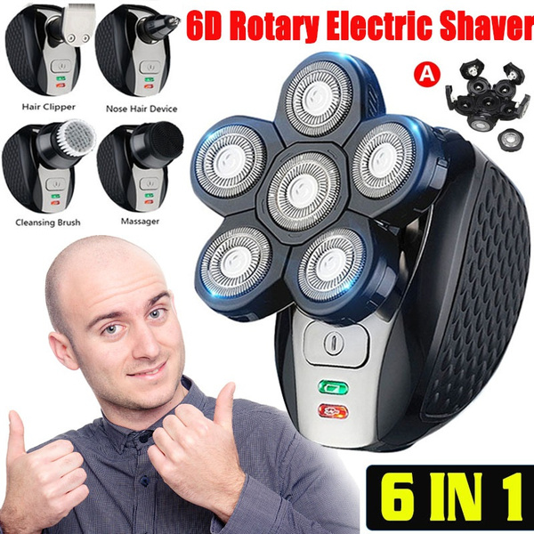 USB Rechargeable 6D Rotary Electric Shaver IPX6 Waterproof Rechargeable Beard Trimmer Bald Head ...