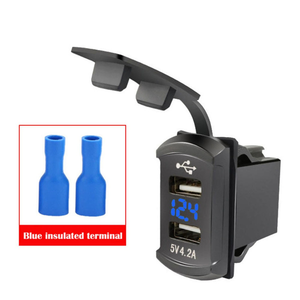 12V Dual Port USB Charger Blue LED Socket Car Boat Voltmeter Rocker ... 12V Dual Port USB Charger Blue LED Socket Car Boat Voltmeter Rocker ...