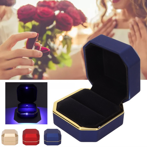 LED Light Ring Box Jewelry Display Gift Box Jewelry Storage Case For ...