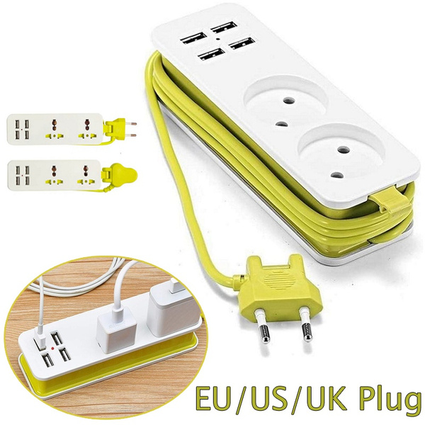EU/US/UK Plug Power Strip 4 USB Port Charger Socket 1200W Multi ...