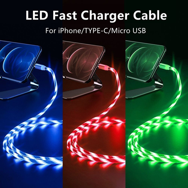 1M 2M Flowing Streamer Light LED Cable Fast Charging Cable for iPhone ...