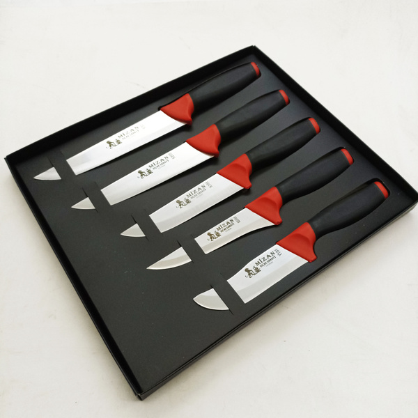 5 pcs Red Handle Kitchen Knives Set-4116 Stainless Steel Knives-Chefs ...