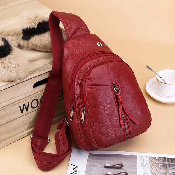 Casual Women Chest Bags Soft PU Leather Female Crossbody Shoulder Bag ...